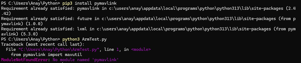 ModuleNotFoundError: No module named 'pymavlink' - MAVLink - ArduPilot Discourse
