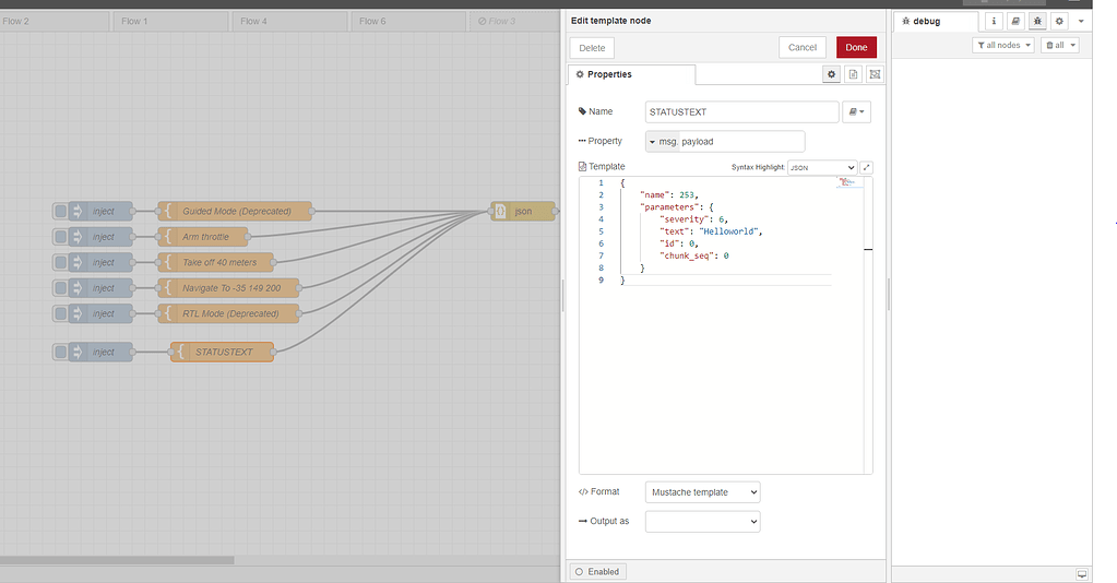 Sending STATUSTEXT from NODE-RED to Mission Planner not working ...