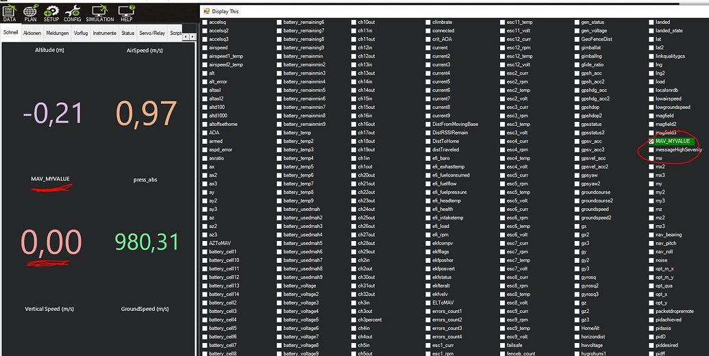 Display data send by companion computer in Mission Planner quick tab ...