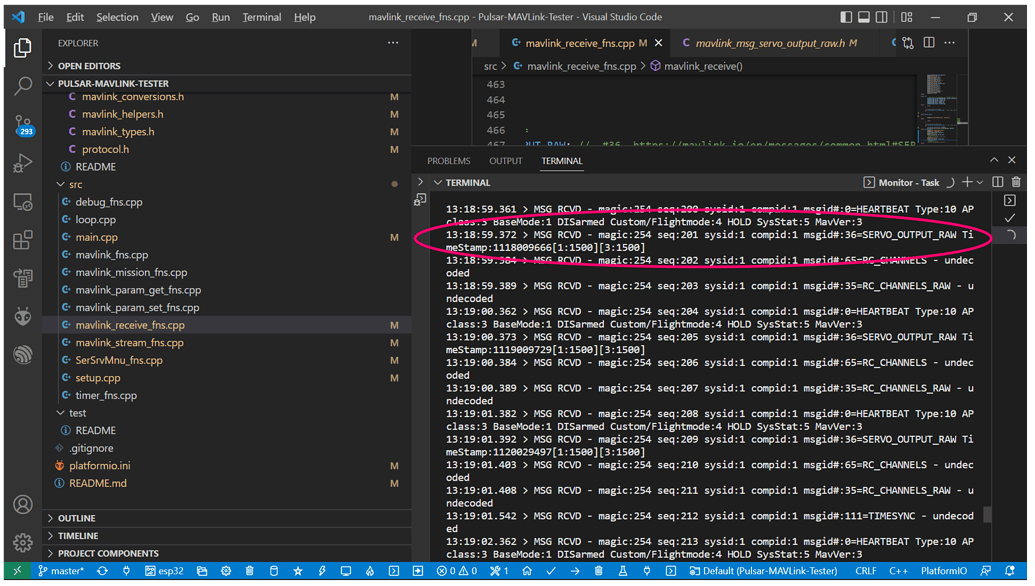 MAVlink message containing Motor PWM for serial motor controller ...