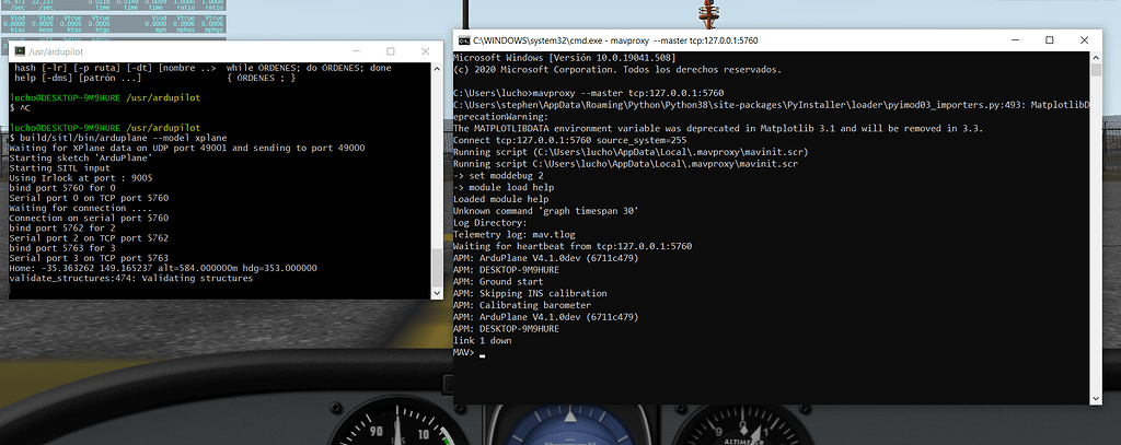 SITL - validate_structures:474 - Windows + cygwin64 - mavproxy - XPlane 11 - Plane Simulation ...
