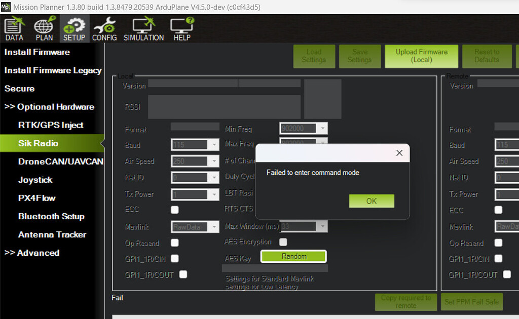 RFD900x - Can't load settings with Sik Radio in MP - Mission Planner ...