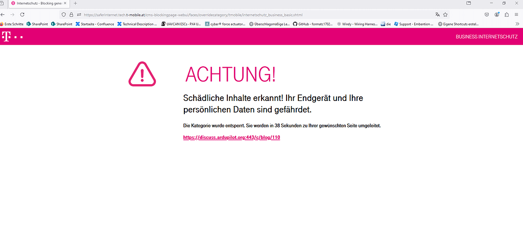 When opening Ardupilot.org or subpages, T-Mobile reports dangerous content - Website and ...