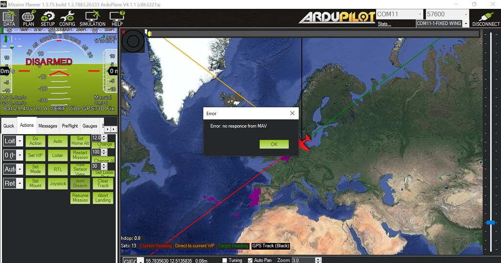 Unable to do compass calibration. Failed to initialize MAVFTP and no response from MAV ...