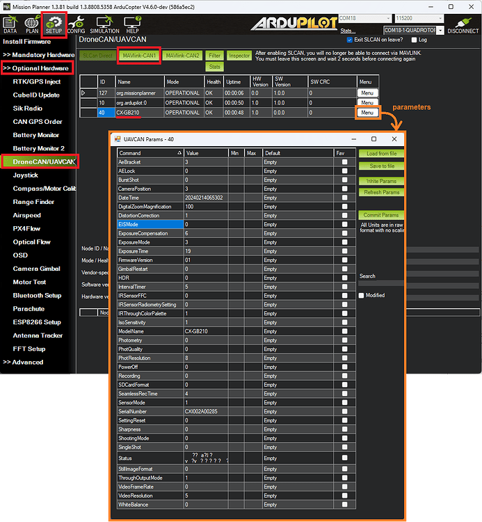 Arducopter Xacti UAVCAN Parameters not showing - ArduCopter - ArduPilot Discourse