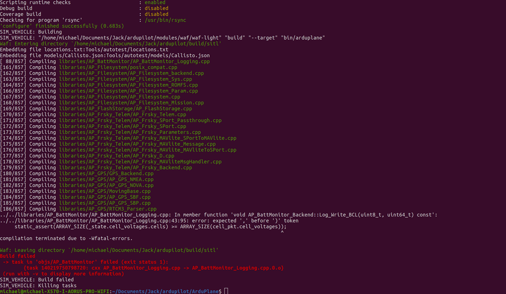 SITL Linux Set-up Troubleshooting: Error in the AP_BattMonitor_logging.cpp? - Plane Simulation ...