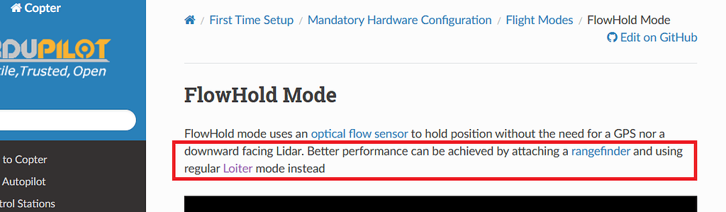 Using LOITER with optical flow sensor - EK3_SRC_OPTIONS - Copter 4.5 ...