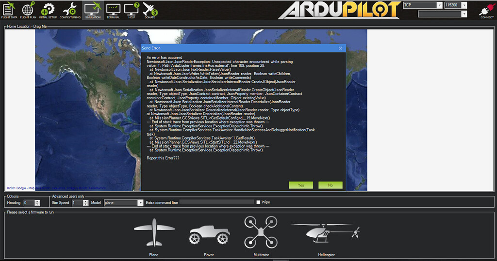[SOLVED] Mission Planner Simulation: An error has occurred - Mission Planner - ArduPilot Discourse
