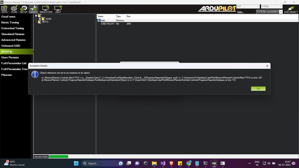 Error in downloading folders shared by MavFTP - Mission Planner - ArduPilot Discourse