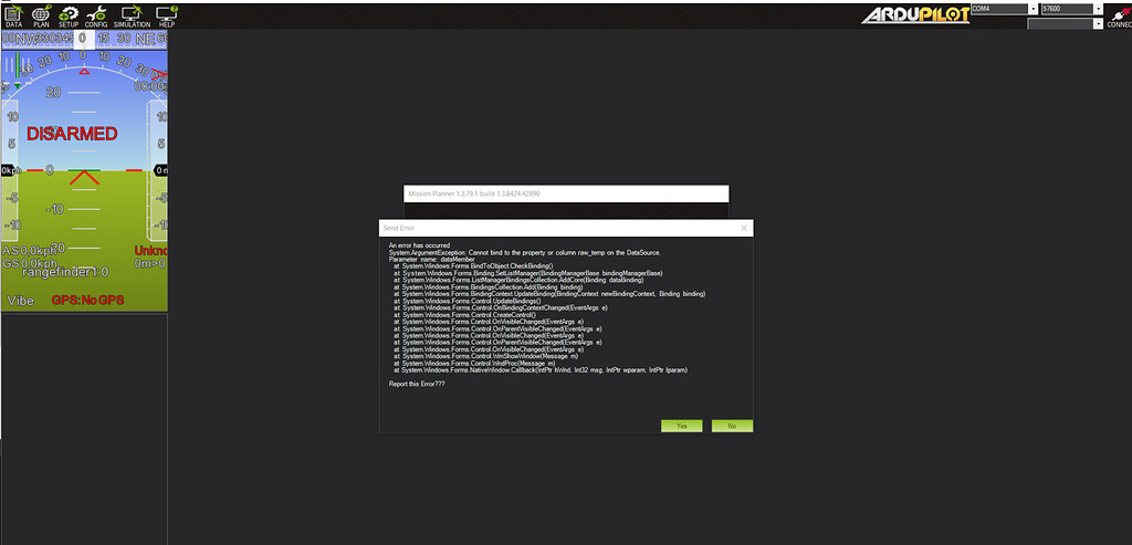 Problem with new version of Mission Planner during startup 1.3.8424 ...