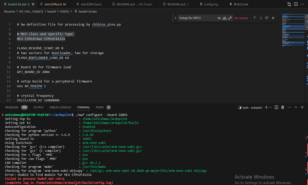 Unable to setup custom board - Copter 4.4 - ArduPilot Discourse