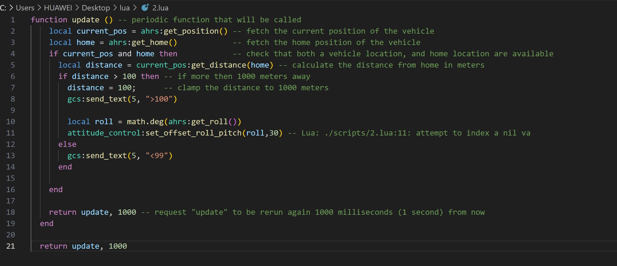 An Error Occurred When Using The Attrited Control Set Offset Roll Pitch Function In The Lua
